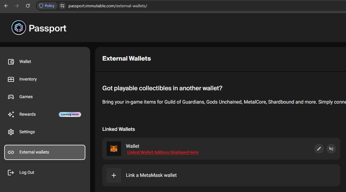Connecting an External Wallet to Immutable Passport – Guild of Guardians